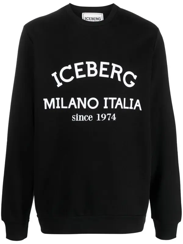 Iceberg Logo Print Cotton Sweatshirt - Black
