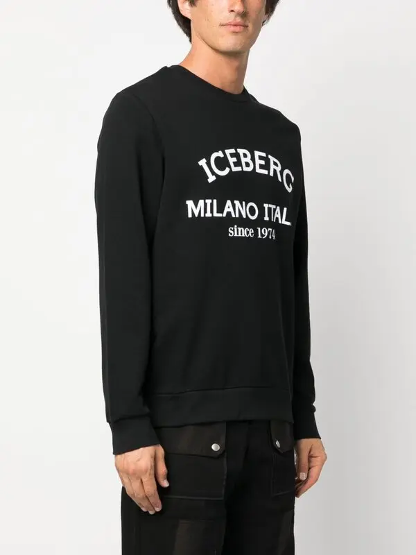 Iceberg Logo Print Cotton Sweatshirt - Black