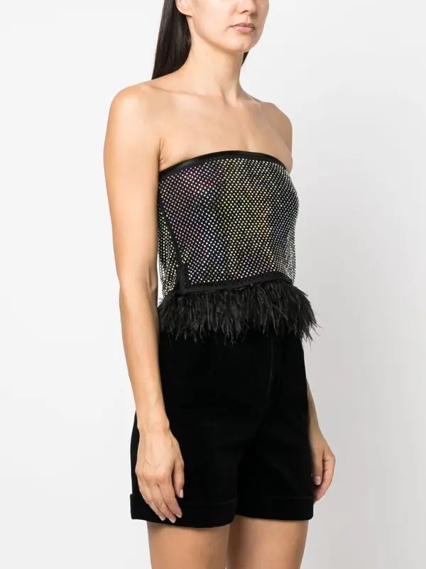 Patrizia Pepe Feather-trim Rhinestone Mesh Top