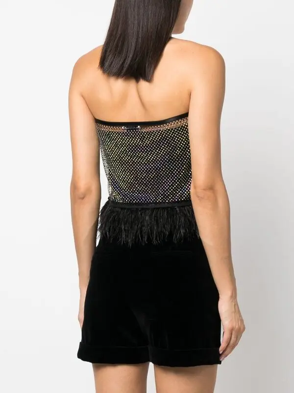 Patrizia Pepe Feather-trim Rhinestone Mesh Top