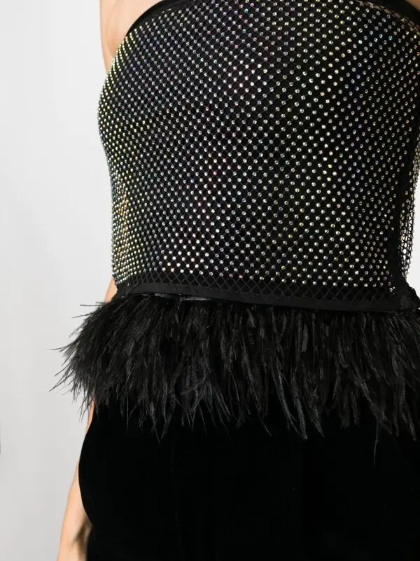 Patrizia Pepe Feather-trim Rhinestone Mesh Top