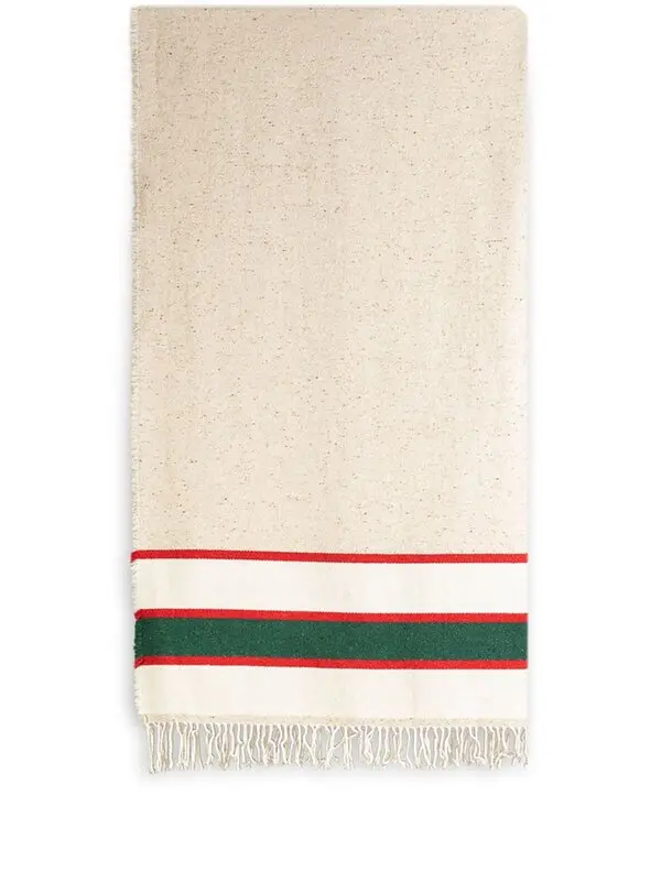 THE HOUSE OF LYRIA Prua Intarsia-knit Striped Blanket - Neutrals