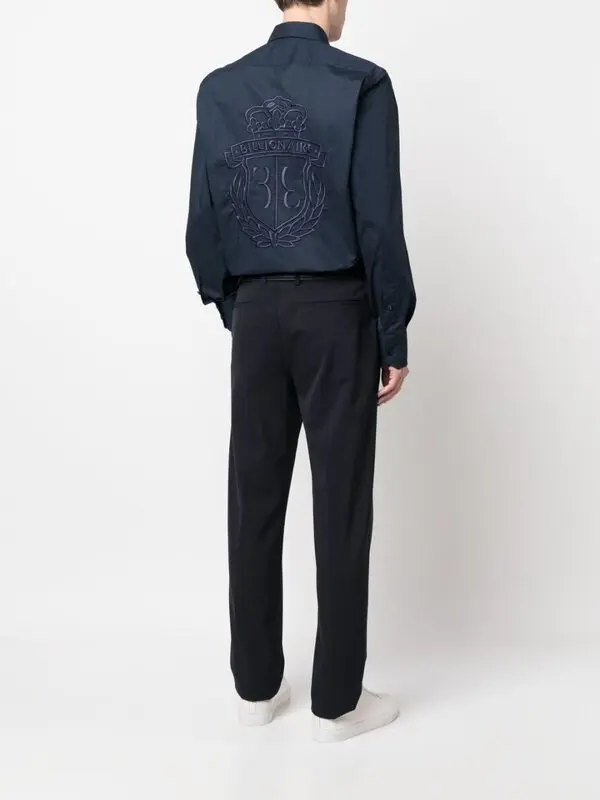 BILLIONAIRE Logo-embroidered Cotton Shirt - Blue