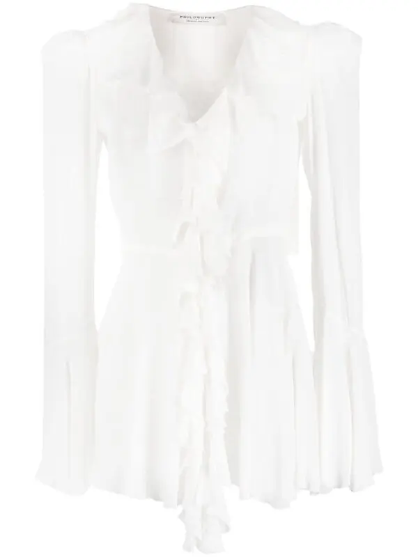 Philosophy Di Lorenzo Serafini Ruched-trim V-neck Blouse - White