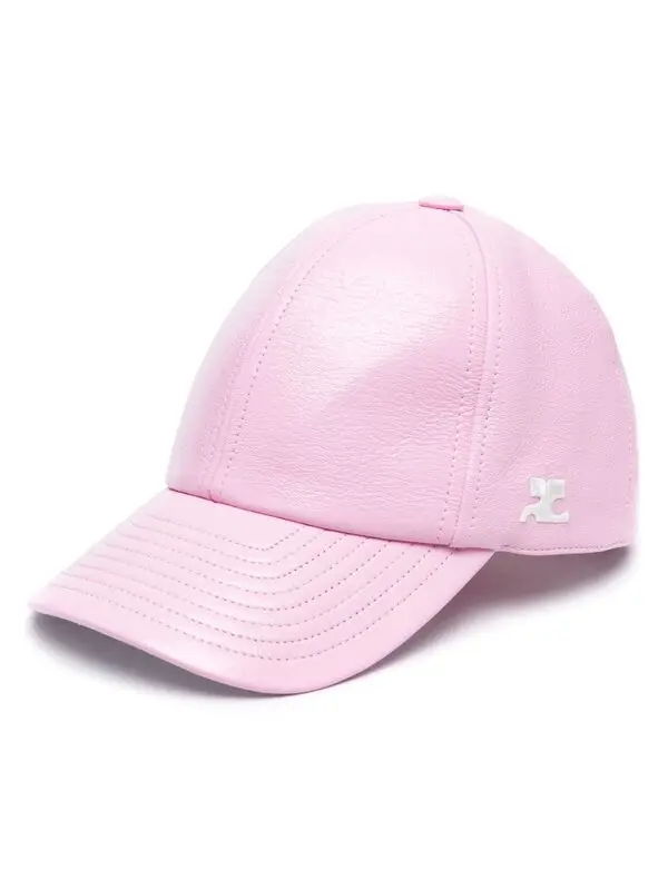 COURREGES Logo-embroidered Grained-texture Cap - Pink