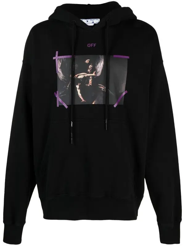 Off-White Cotton Graphic Print Hoodie - Black