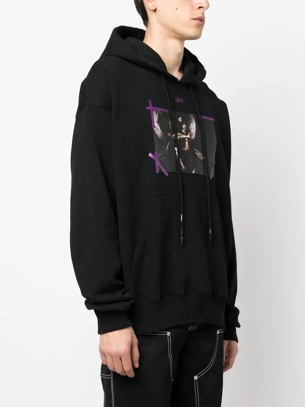 Off-White Cotton Graphic Print Hoodie