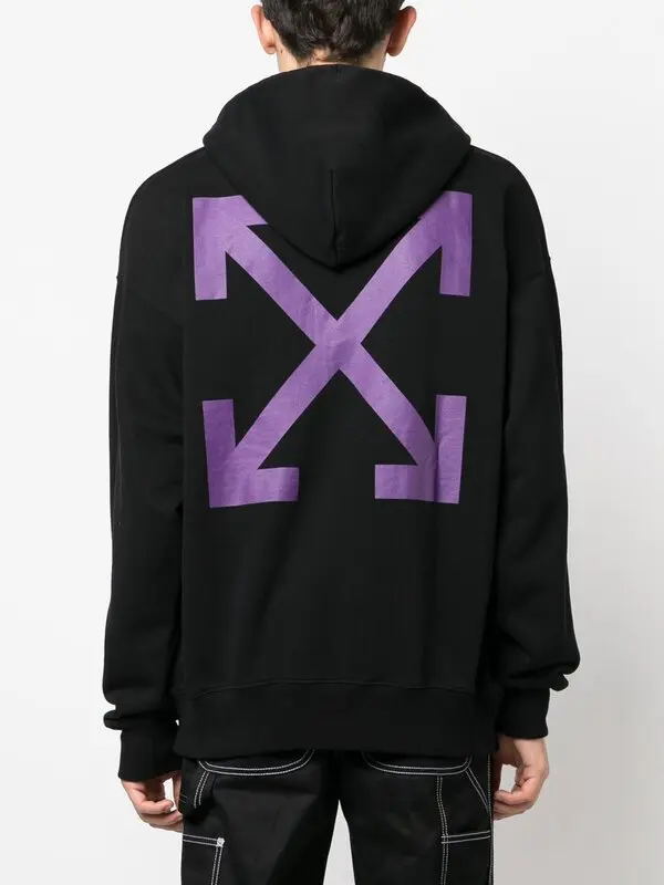 Off-White Cotton Graphic Print Hoodie