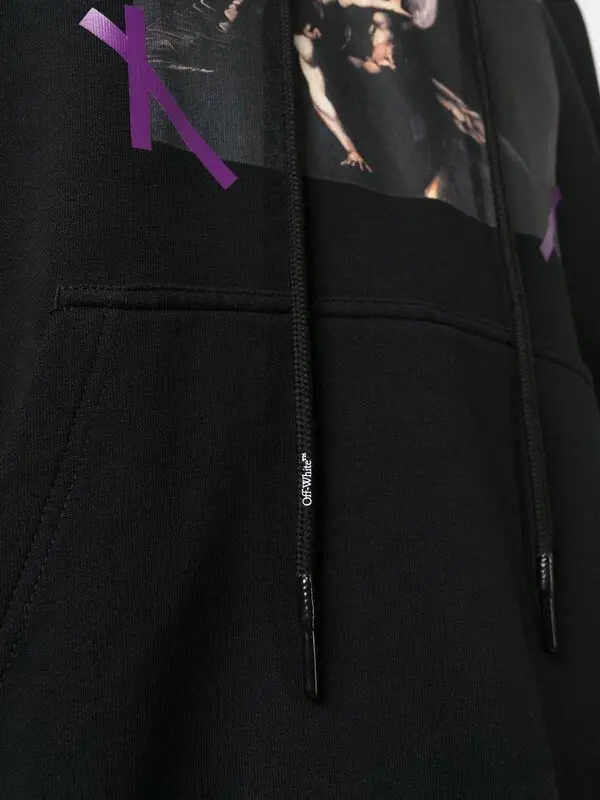 Off-White Cotton Graphic Print Hoodie