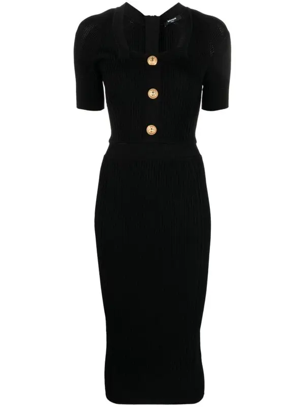 Balmain Button-embellished Ribbed Knit Midi Dress