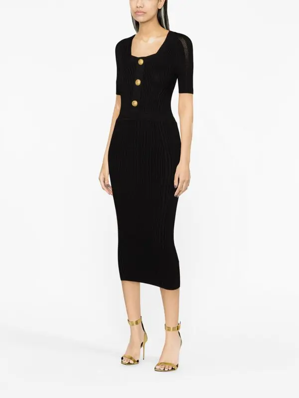 Balmain Button-embellished Ribbed Knit Midi Dress