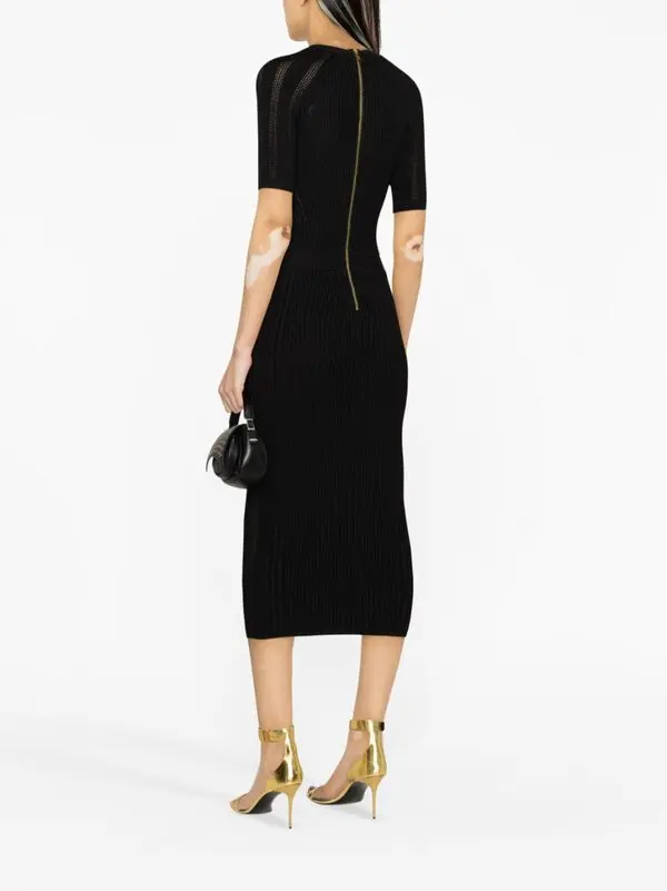 Balmain Button-embellished Ribbed Knit Midi Dress