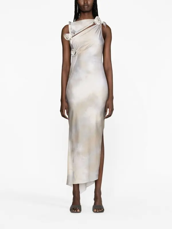Coperni Floral-appliqué Cut-out Dress - Neutrals