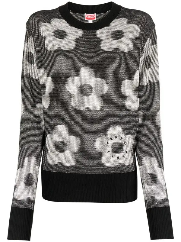 Kenzo Flower Spot-jacquard Cotton Jumper - Black