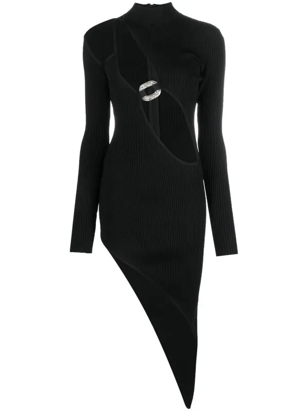 David Koma Asymmetric Cut-Out Ribbed Dress In Black - 15% Off