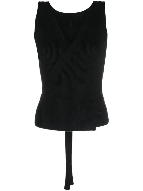 PATOU Ribbed-knit Wrap Top - Black