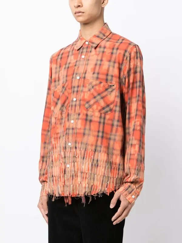 Buy Amiri Logo-print Bleached Flannel Shirt - Orange At 20% Off
