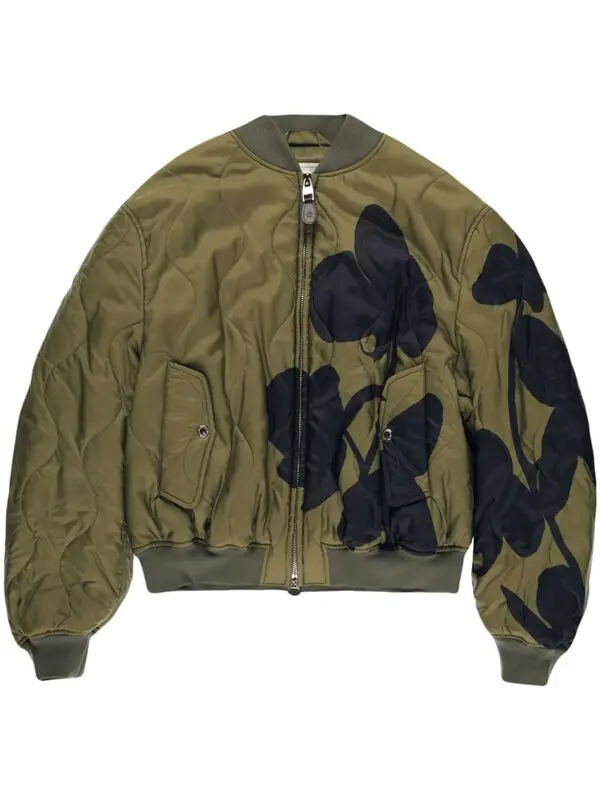 Alexander McQueen Orchid Quilted Bomber Jacket - Green