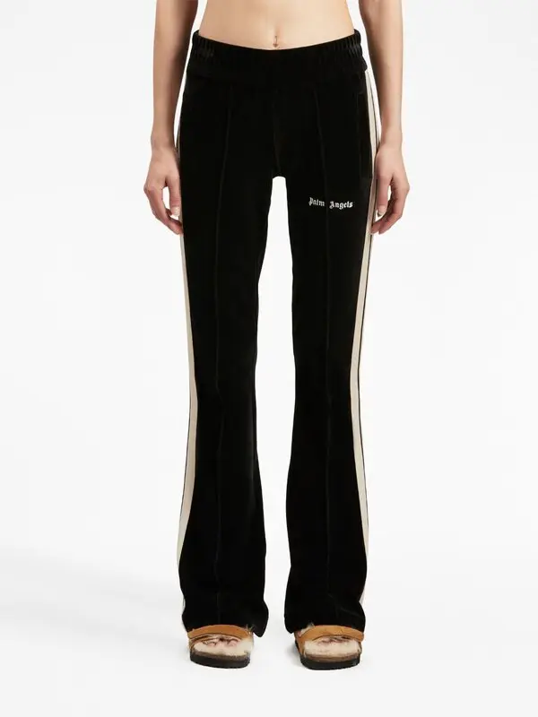 Palm Angels Stripe-detail Velvet Track Pants - Black