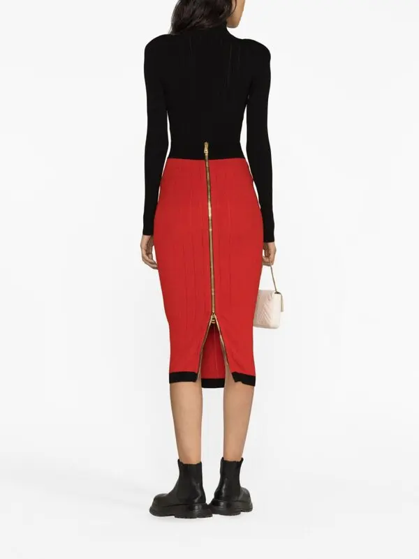 Balmain Buttoned Knit Midi Skirt - Red