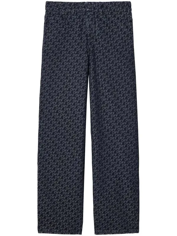 Off-White Logo-jacquard Straight-leg Jeans - Blue