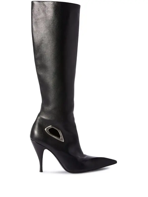 Off-White Crescent Knee-high Leather Boots - Black