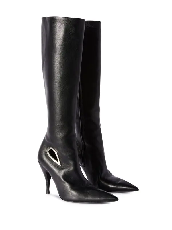 Off-White Crescent Knee-high Leather Boots - Black