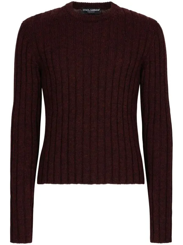 Dolce & Gabbana Logo Patch Ribbed Jumper - Brown