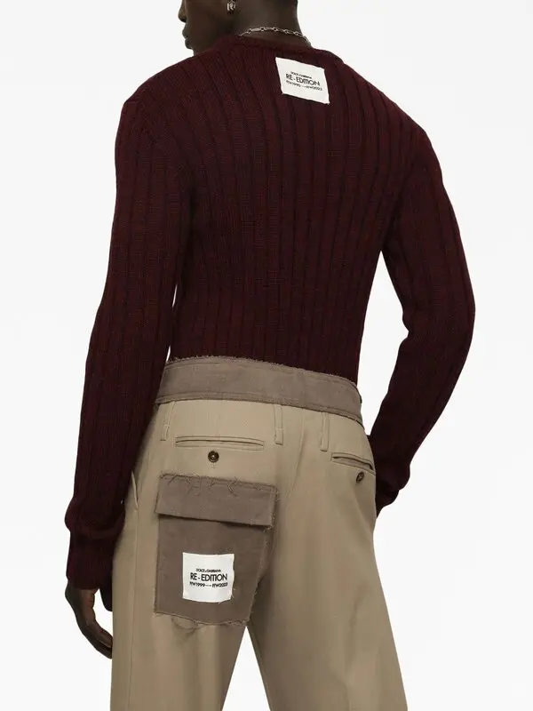 Dolce & Gabbana Logo Patch Ribbed Jumper - Brown