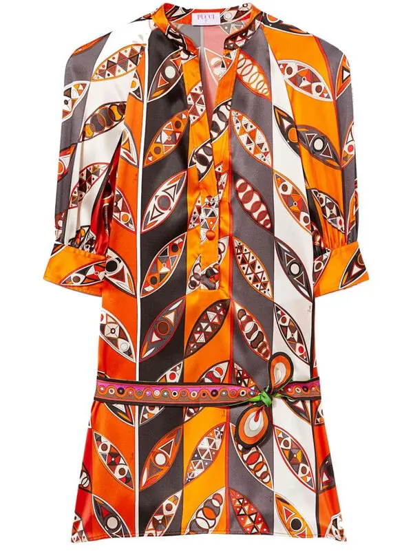 Emilio Pucci Girandole-print Shirt Mini Dress - Orange