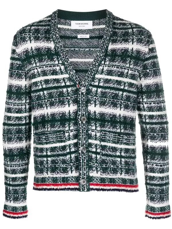 Thom Browne Tartan Check Pattern Merino Wool & Mohair Cardigan - Green