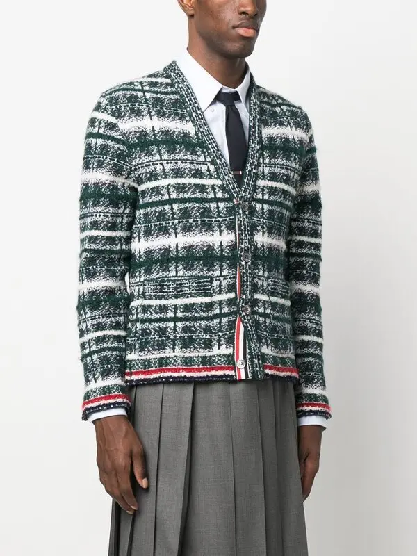 Thom Browne Tartan Check Pattern Merino Wool & Mohair Cardigan