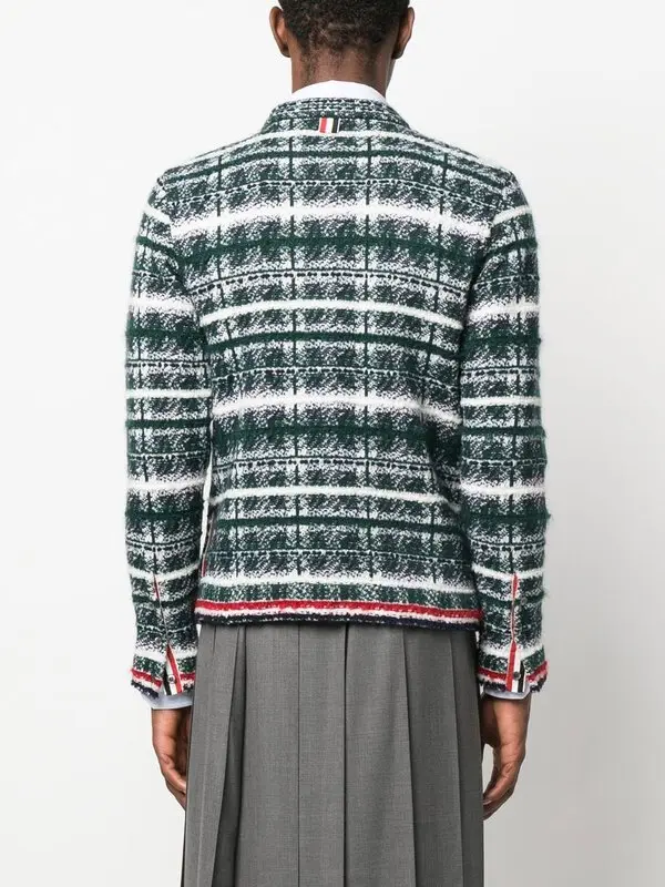 Thom Browne Tartan Check Pattern Merino Wool & Mohair Cardigan