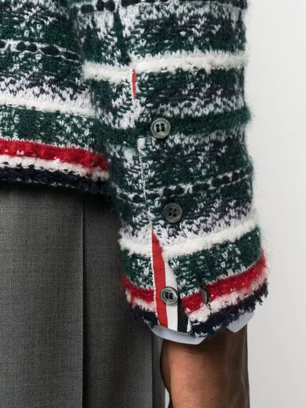 Thom Browne Tartan Check Pattern Merino Wool & Mohair Cardigan