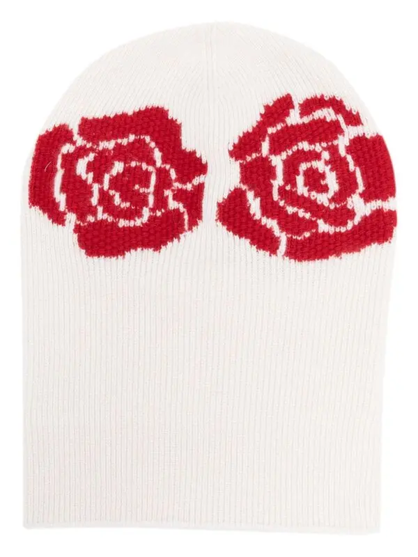 BARRIE Rose-embroidered Crochet Beanie - White