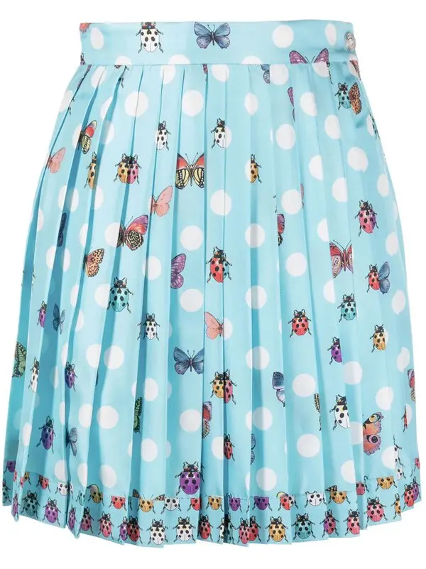 Versace Butterflies Pleated Silk Skirt - Blue