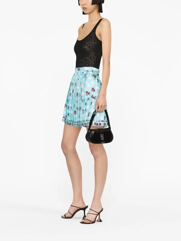 Versace Pleated Butterfly Print Silk Skirt
