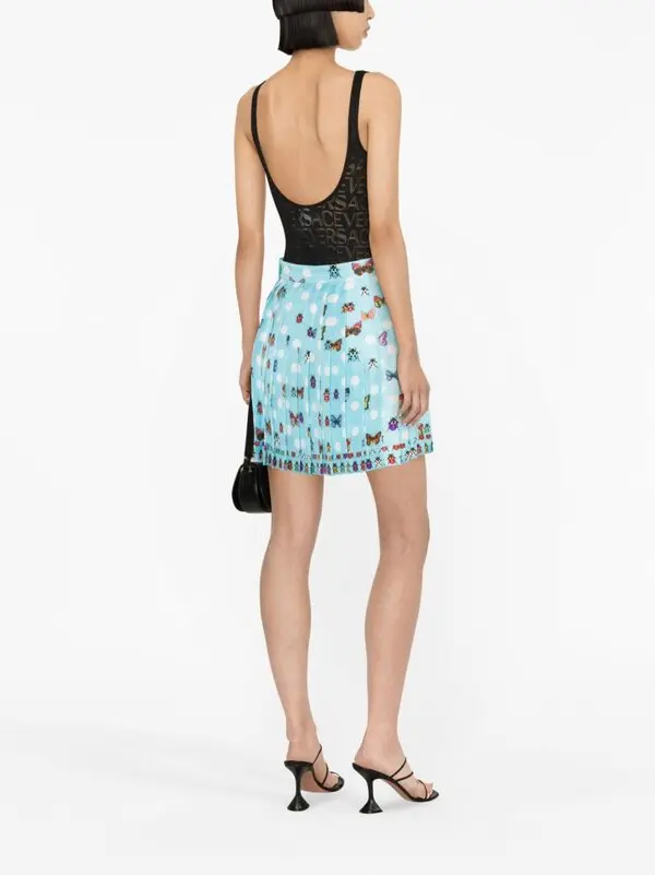Versace Pleated Butterfly Print Silk Skirt