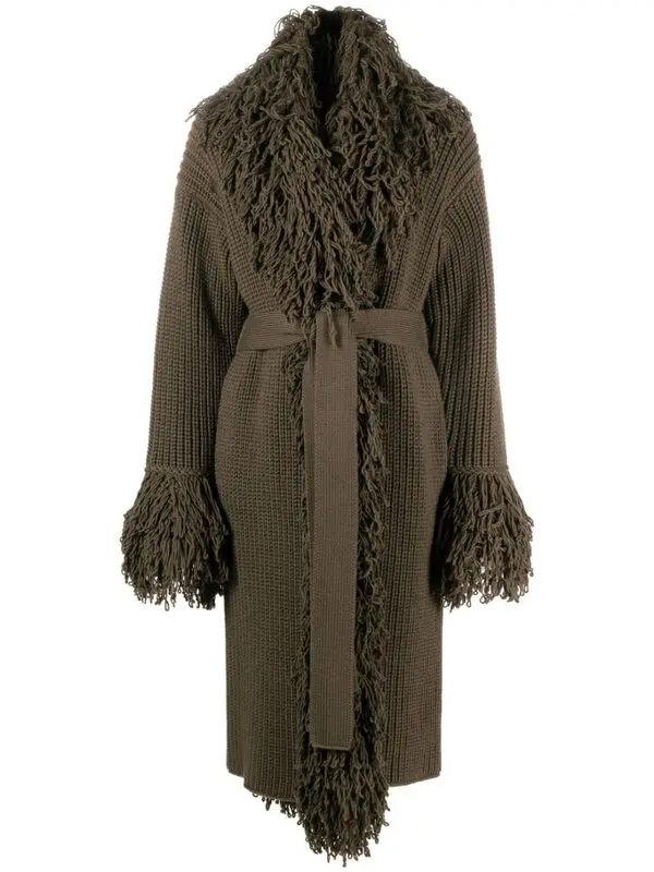 Blumarine Fringe Virgin Wool Coat - Green