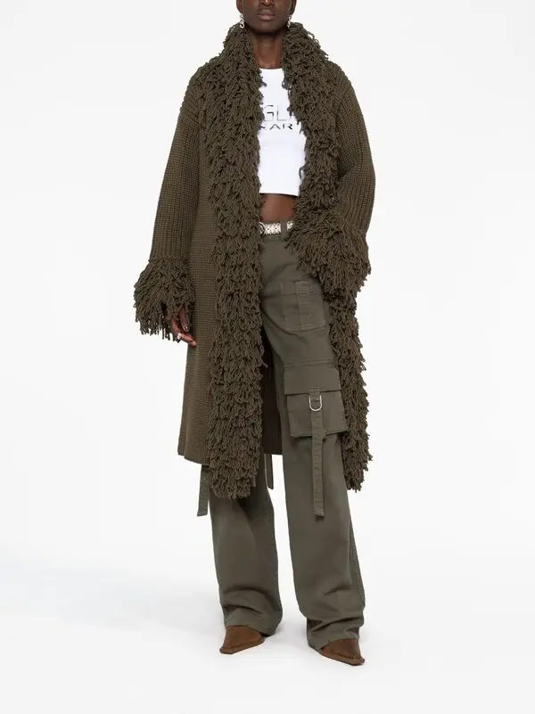 Blumarine Fringe Virgin Wool Coat - Green