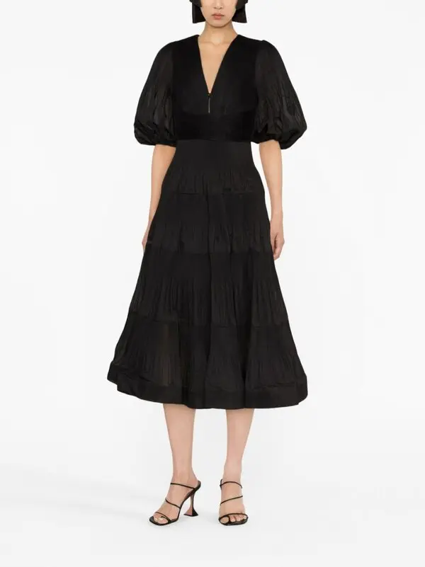 Zimmermann Pleated Tiered Midi Dress - Black | Editorialist