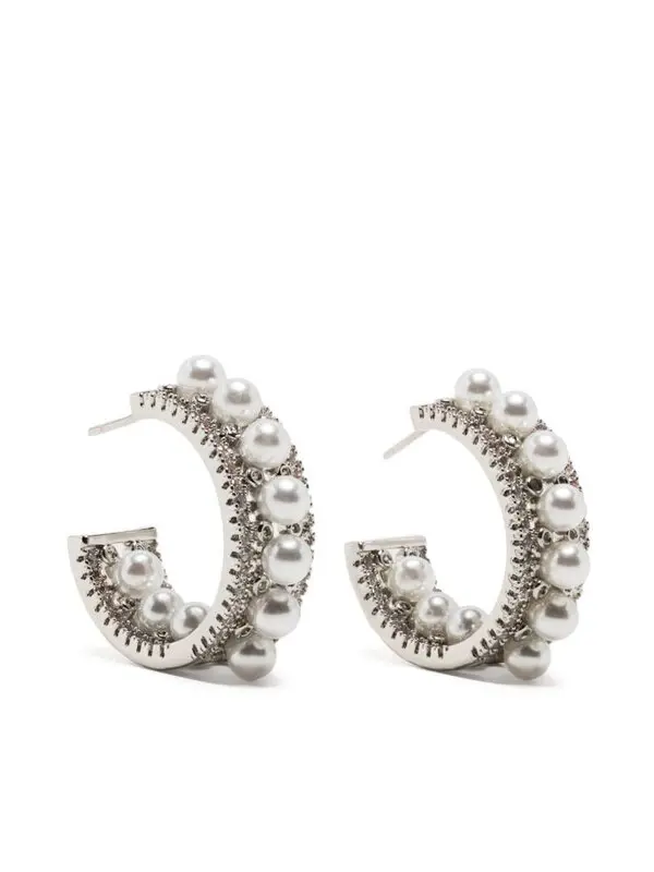 HZMER JEWELLERY Pearl-embellished Hoop Earrings - Silver