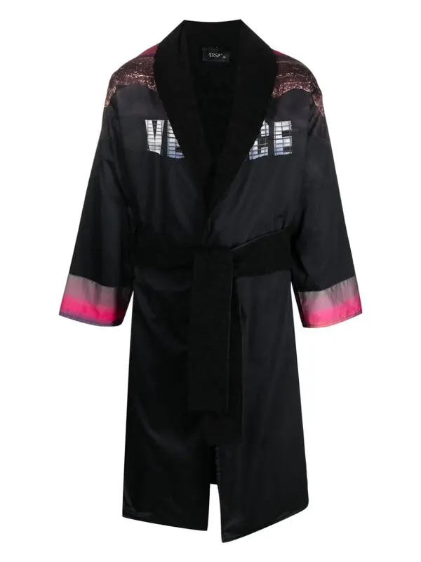 Versace Landscape-print Cotton Robe - Black