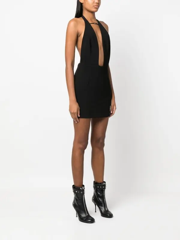 Dsquared2 Halterneck Open-back Minidress With Logo Plaque