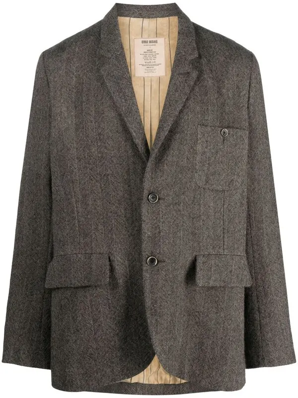 UMA WANG Herringbone-pattern Single-breasted Blazer