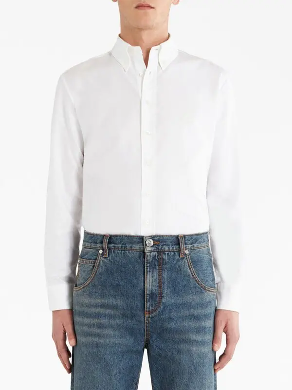 Etro Pegaso Motif-embroidered Cotton Shirt - White