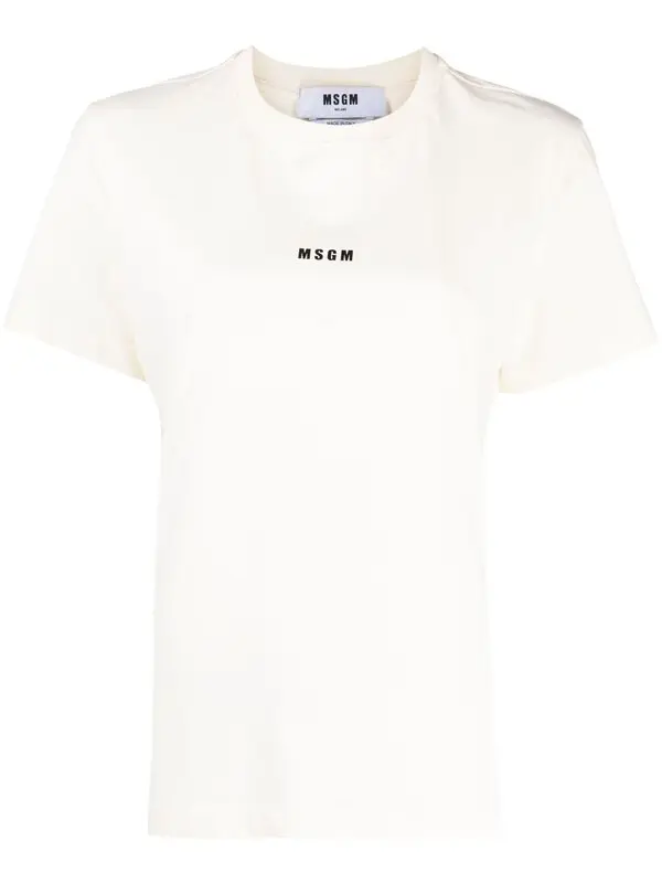 MSGM Logo-print Cotton T-shirt - Neutrals