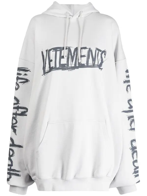 Vetements Logo-print Cotton Hoodie - Grey