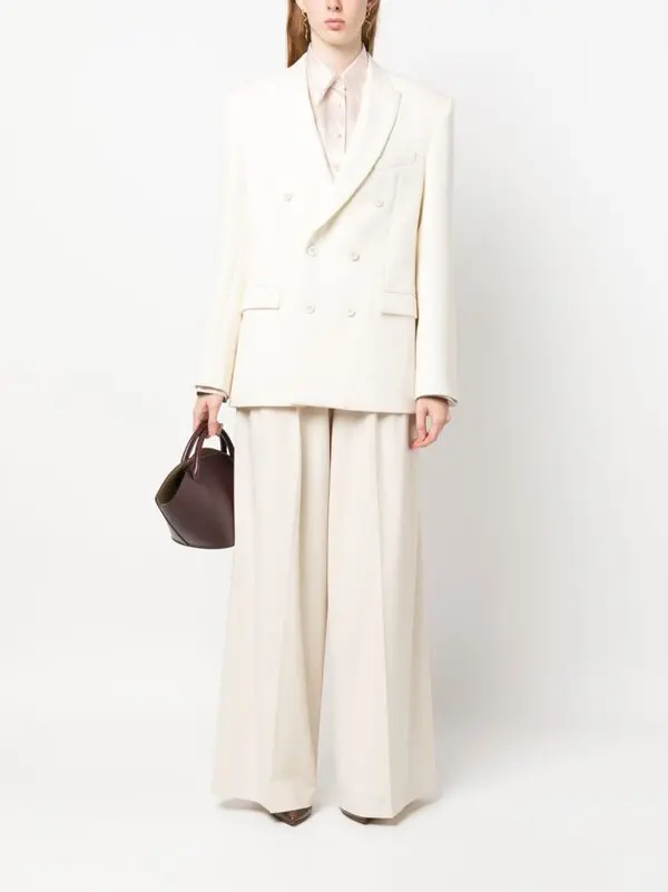 Theory Pleated Palazzo Trousers Bone White