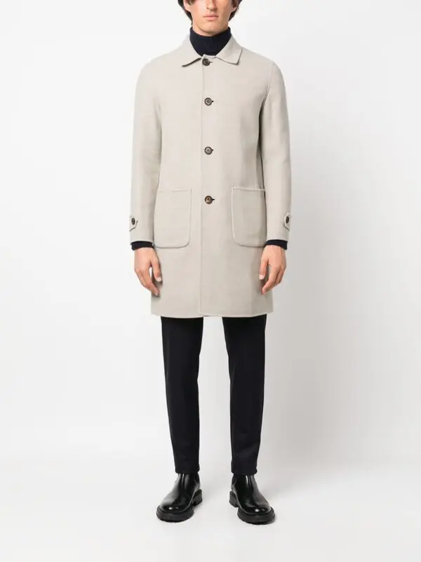 Eleventy Spread-collar Wool Coat - Neutrals